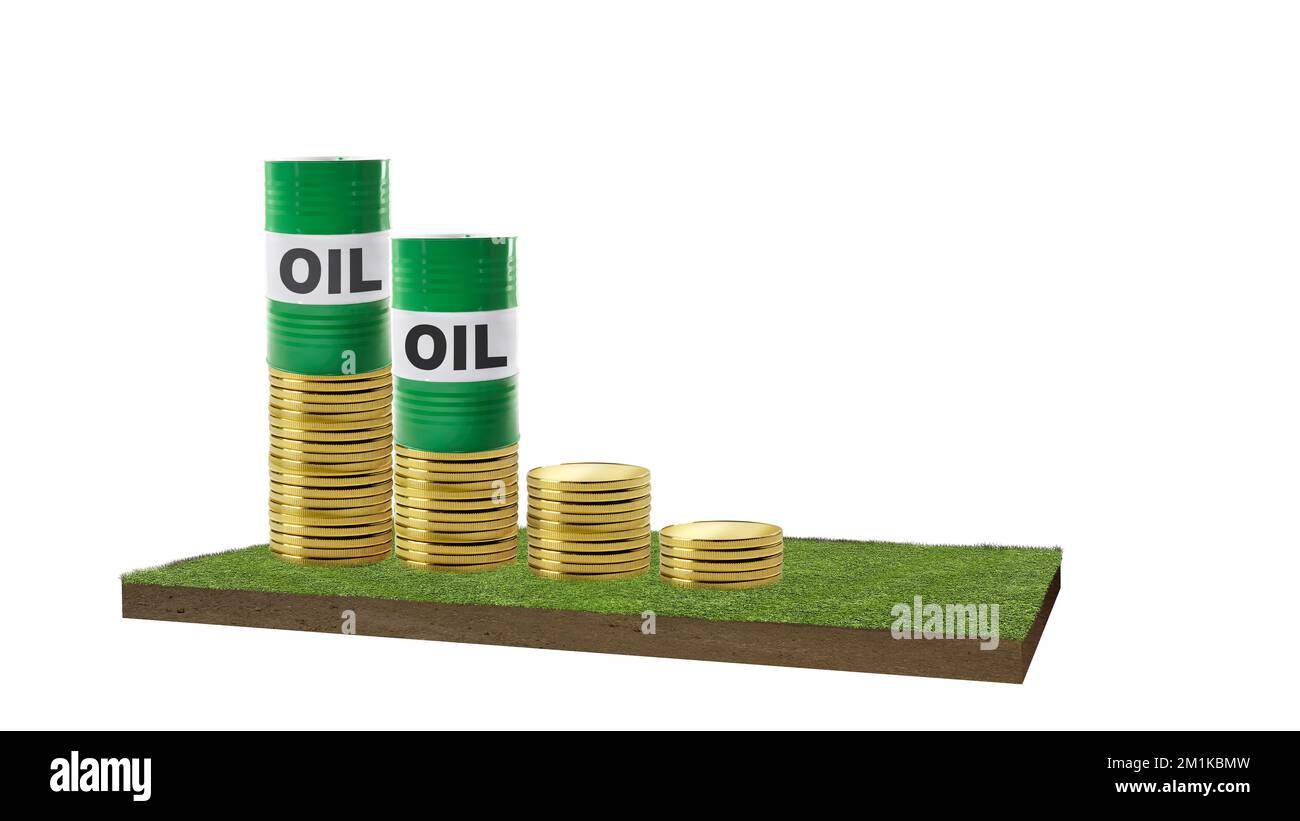 Oil barrel and a stack of coins with a white background. Oil Crisis ...
