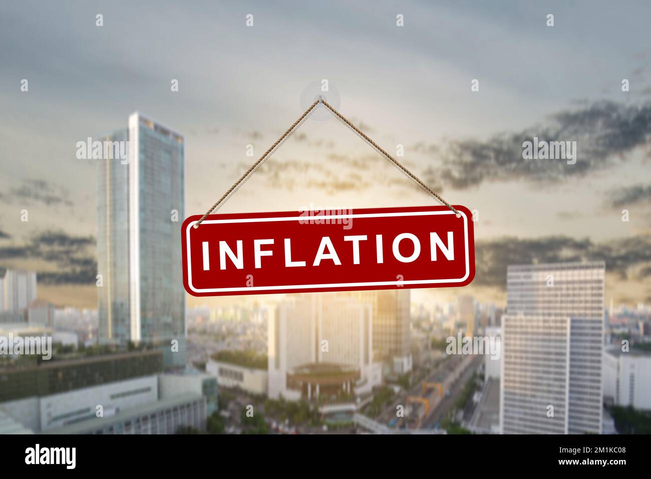 Inflation sign with cityscape background Stock Photo - Alamy