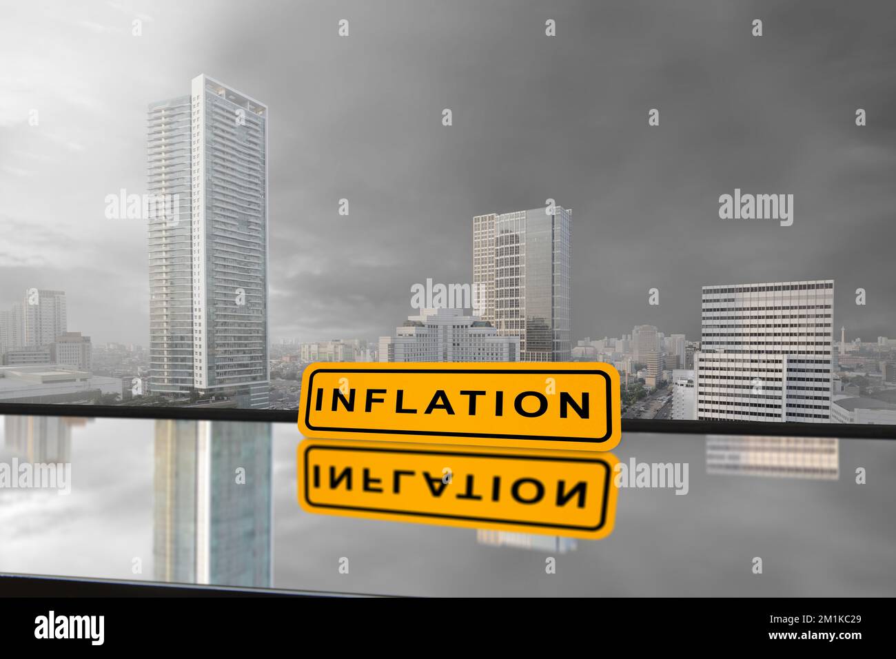 Inflation sign with cityscape background Stock Photo - Alamy