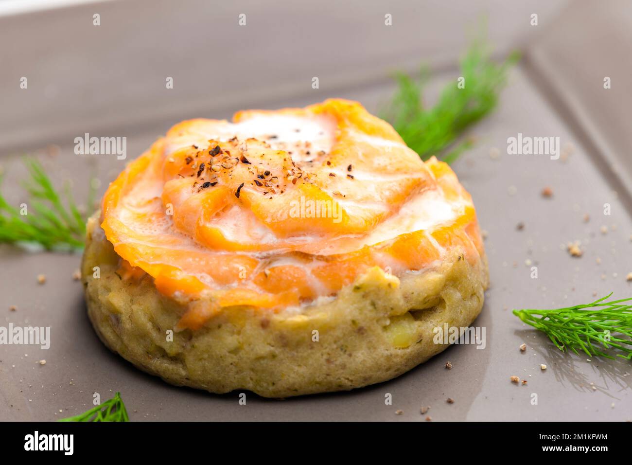 salty cake filled with cream cheese served with smoked salmon and dill ...