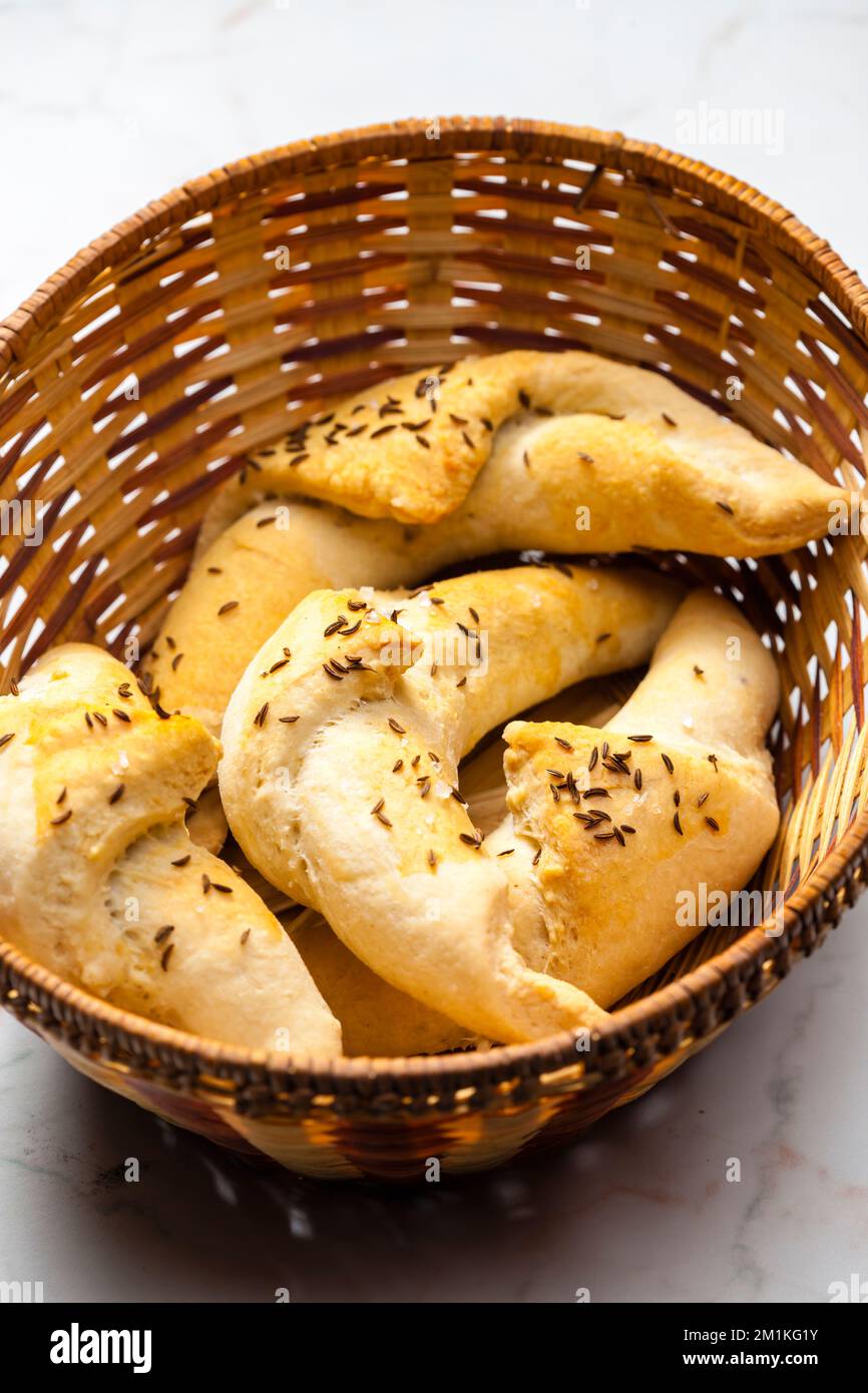 homemade rolls with salt and cumin Stock Photo - Alamy