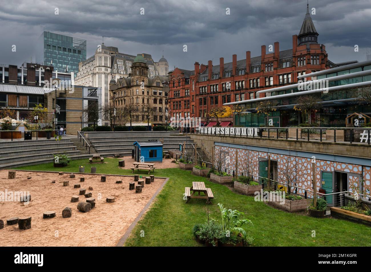 Great Northern Square, Manchester with modern buildings and the Grade 2 ...