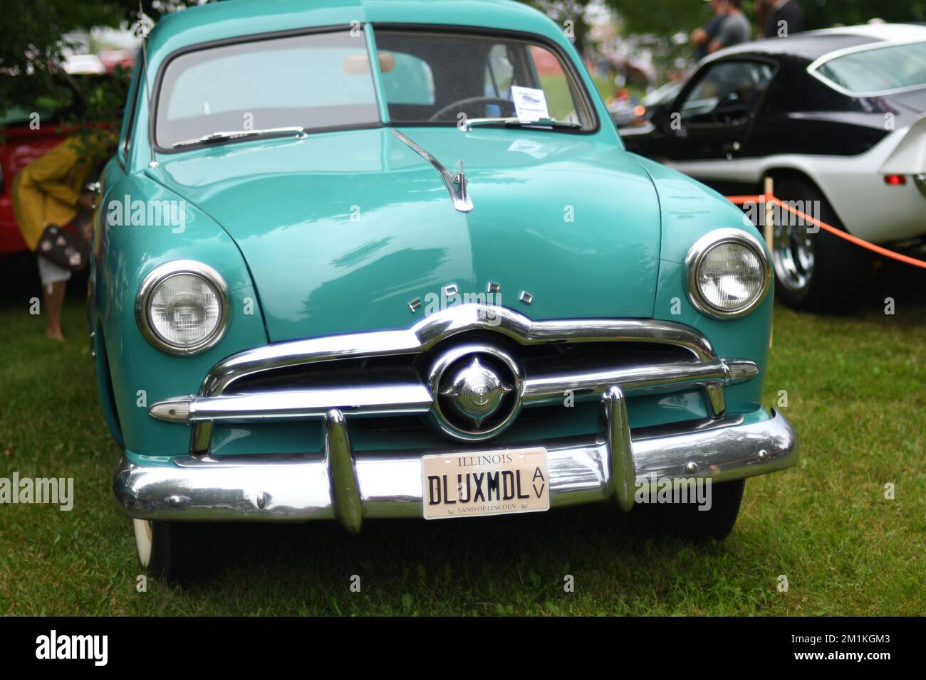 A teal color vintage Ford on display at the Hampshire Illinois Suds ...
