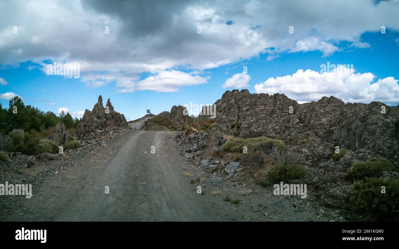 Fire watching hut at the end of the wild track Stock Photo - Alamy