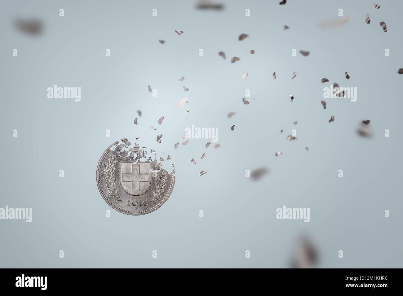 5 Swiss francs vanishing or breaking into pieces to show bad investment ...