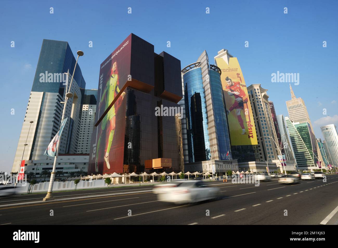 Corniche buildings during the FIFA World Cup Qatar 2022. Doha, Qatar ...