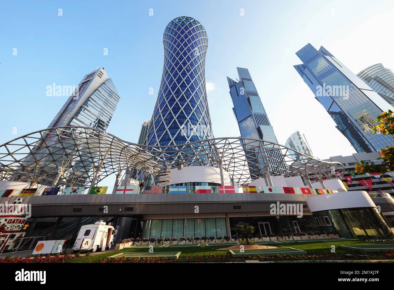 Corniche buildings during the FIFA World Cup Qatar 2022. Doha, Qatar ...