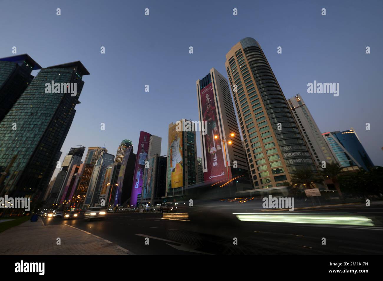 Corniche buildings during the FIFA World Cup Qatar 2022. Doha, Qatar ...