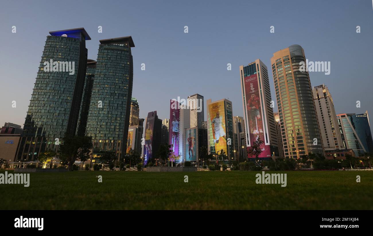 Corniche buildings during the FIFA World Cup Qatar 2022. Doha, Qatar ...