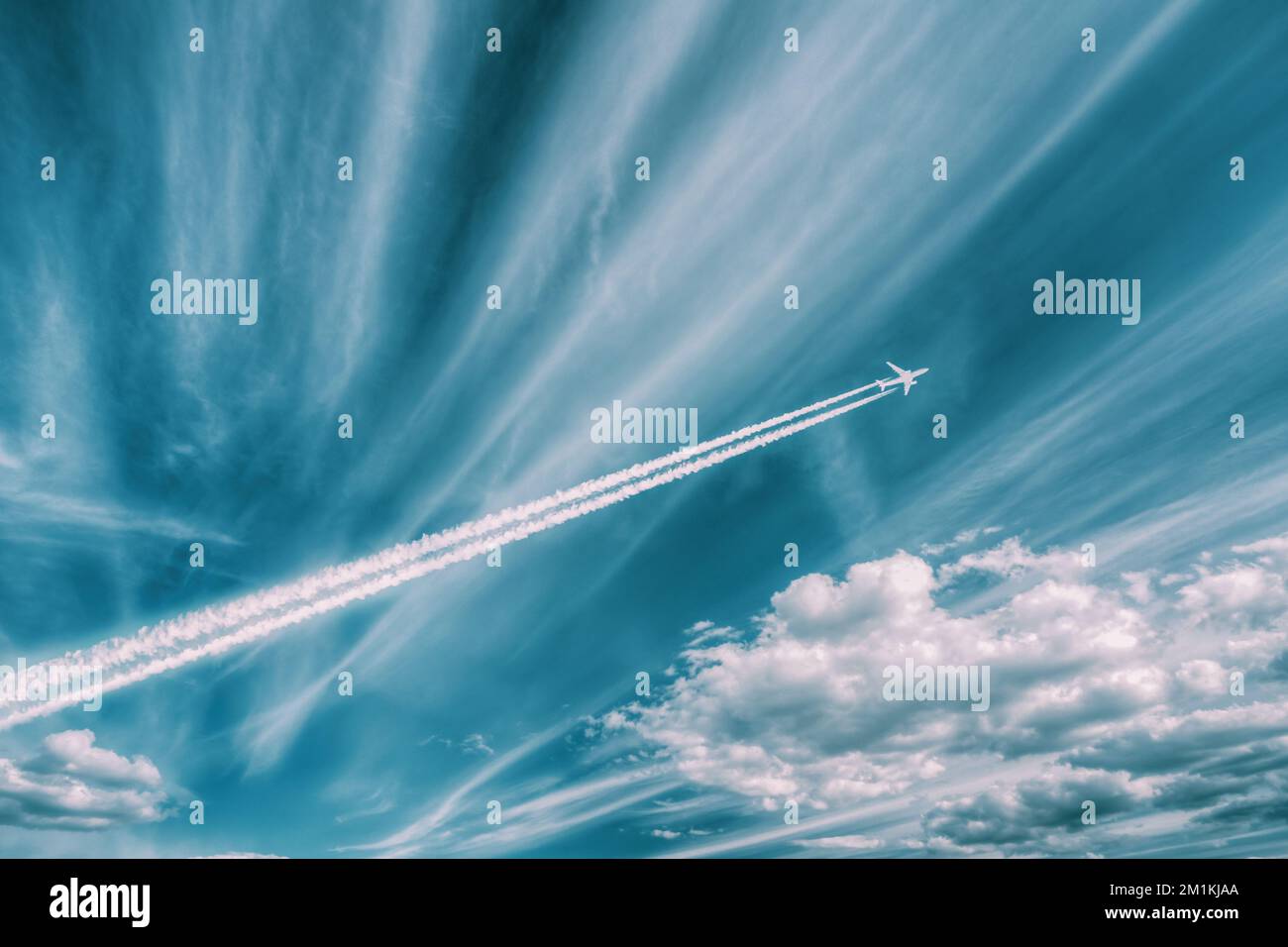 Concept Of Travel. Flying Airplane On Sky Background Soft Colors. Dream ...