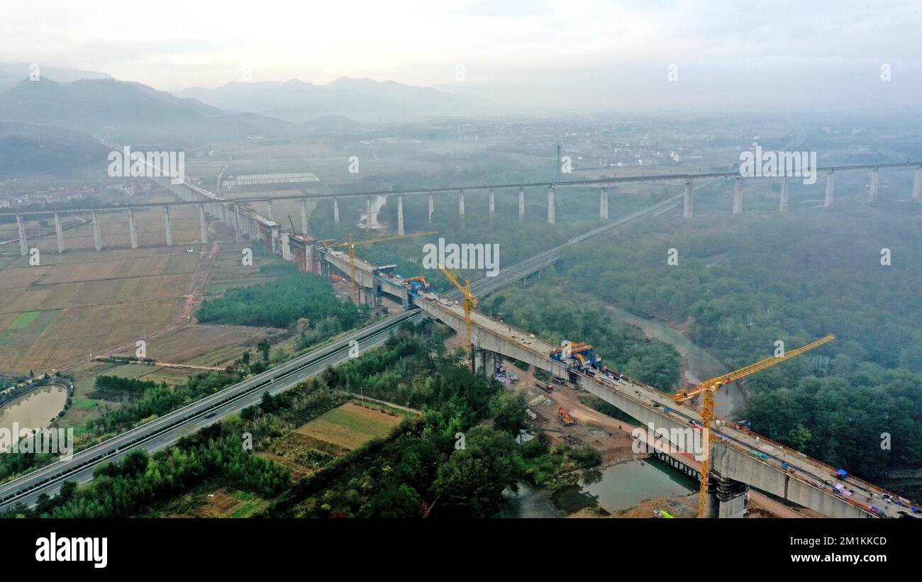 Aerial photo shows constructors working on the site of Xianju Grand ...