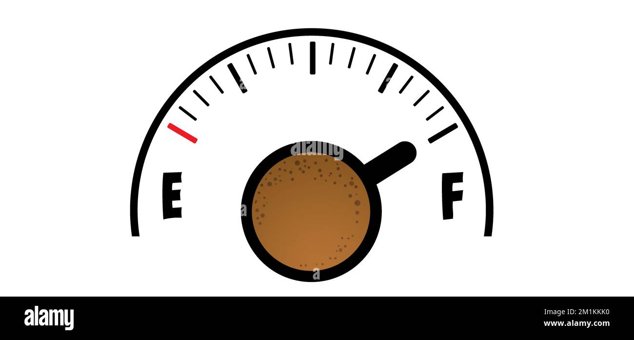 Cartoon coffee speed meter, power on. Coffee or tea break. Measuring ...