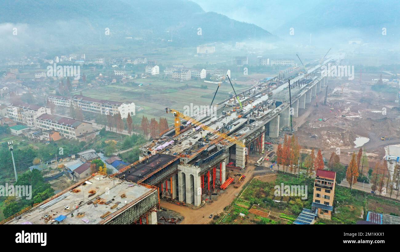 Aerial photo shows constructors working on the site of Xianju Grand ...