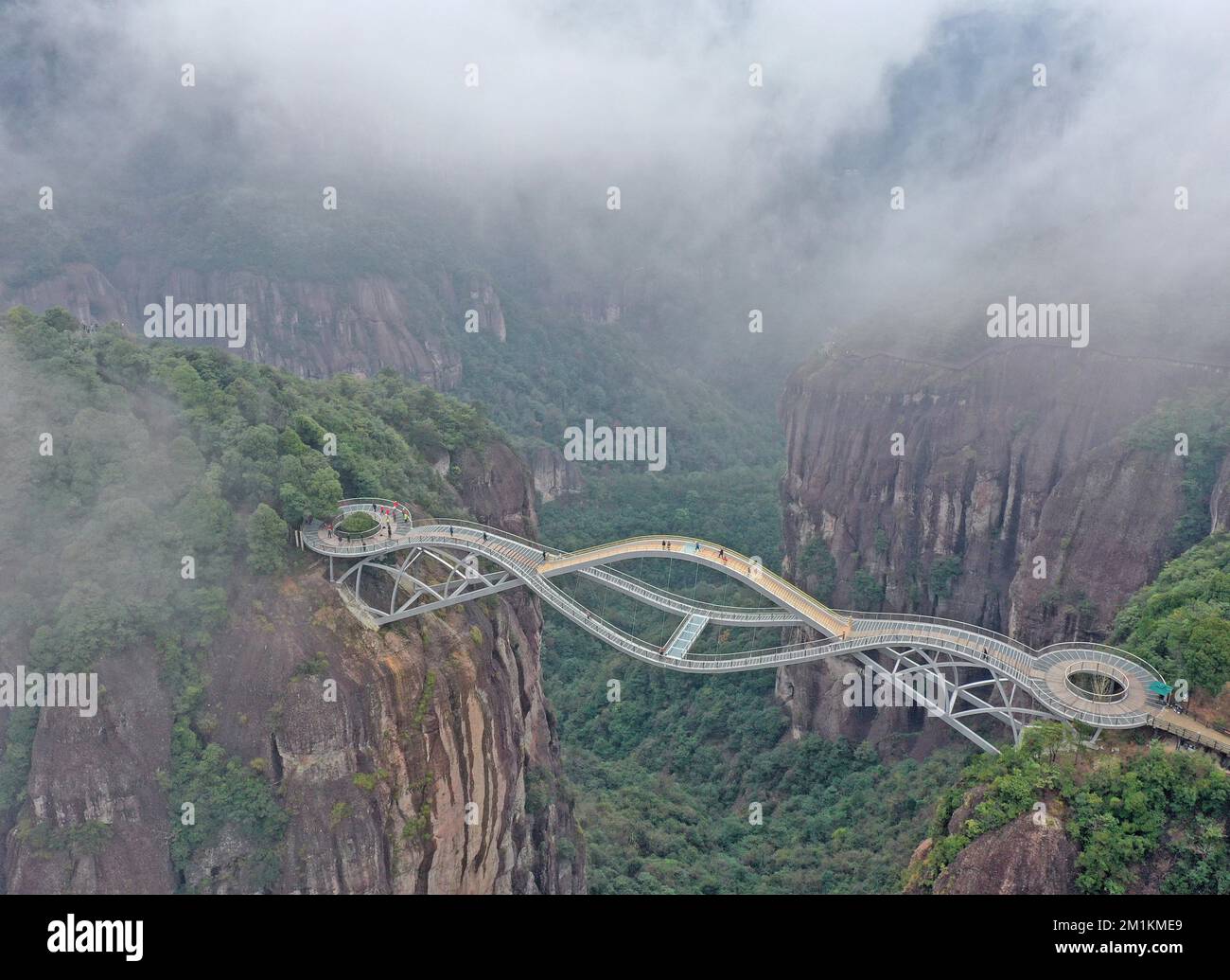 Aerial photo shows the misty scenery of Shenxianju Scenic Area in ...