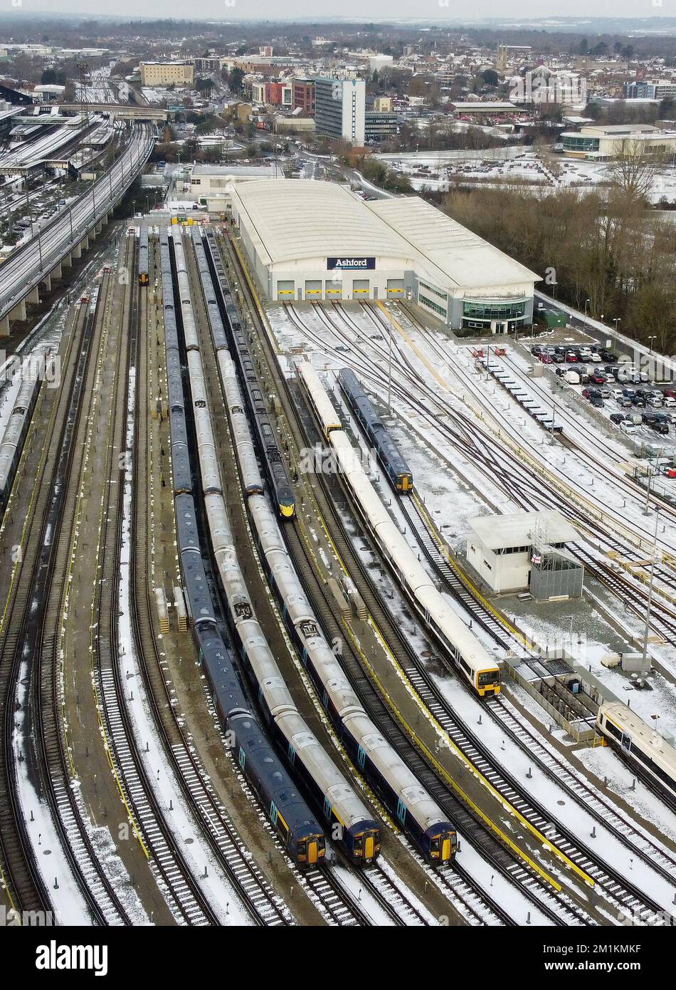 Southeastern trains parked in sidings near Ashford station in Kent ...