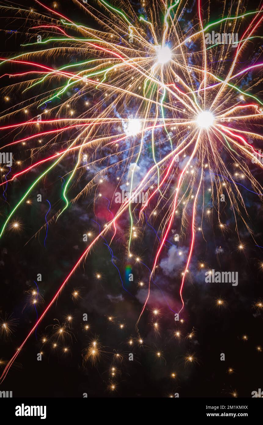 colorful glittering fireworks, black background, isolated Stock Photo ...