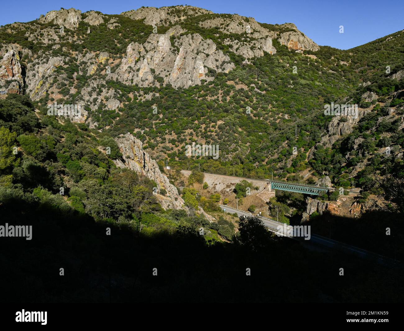 An aerial view of a railway bridge in Despenaperros canyon, Jaen ...