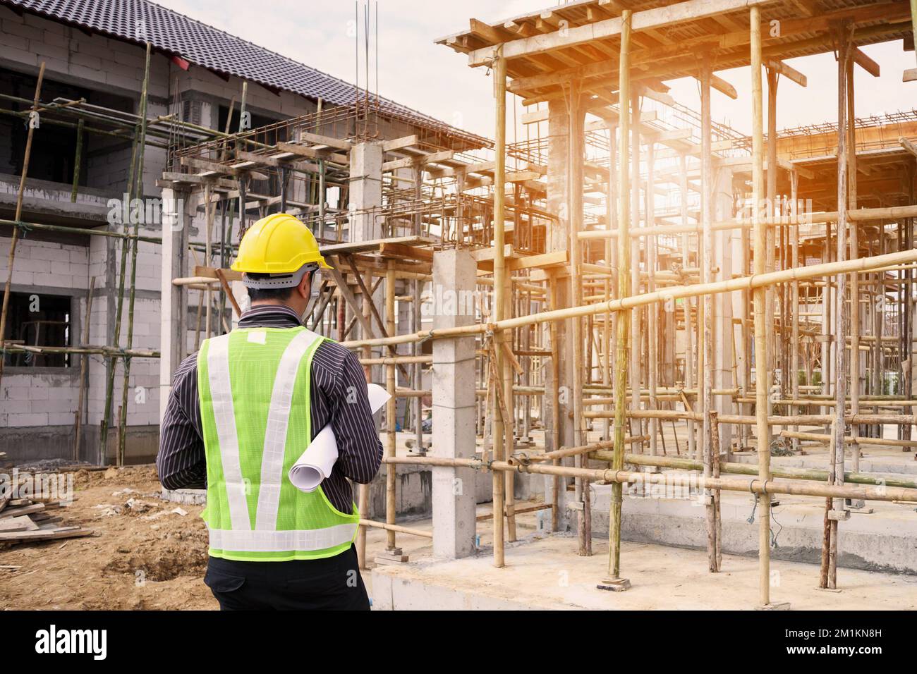 Asian business man construction engineer worker in protective helmet ...