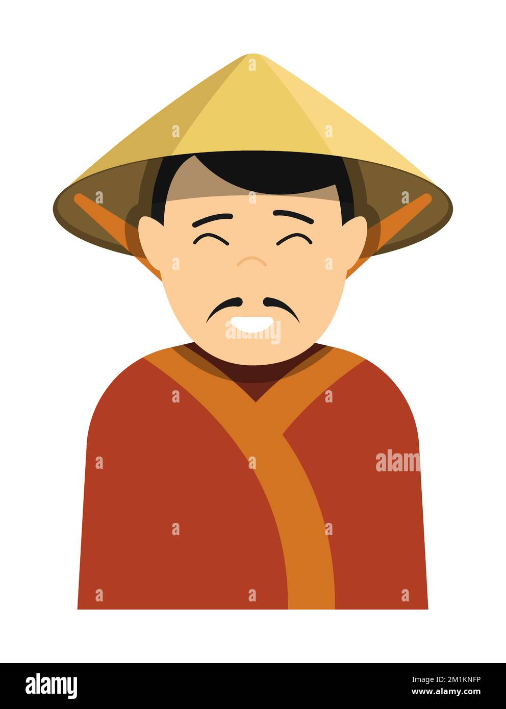Japanese merchant with small black mustache in national straw hat ...