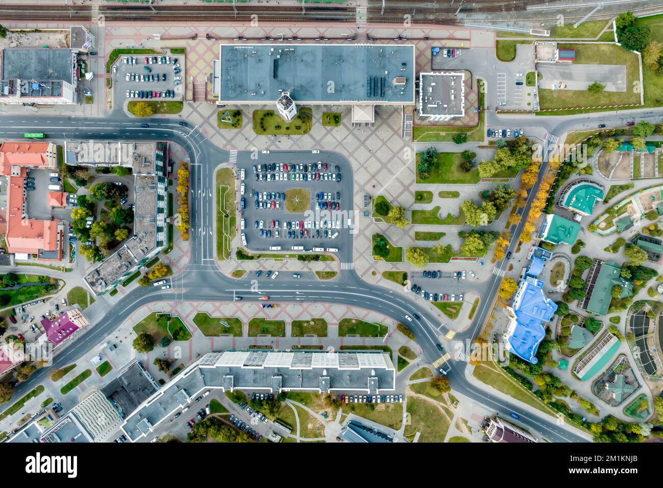 aerial view of road interchange or highway intersection. Junction ...