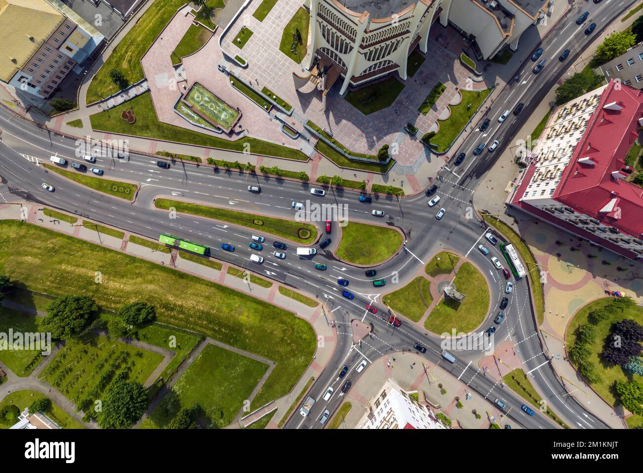 aerial view of road interchange or highway intersection. Junction ...