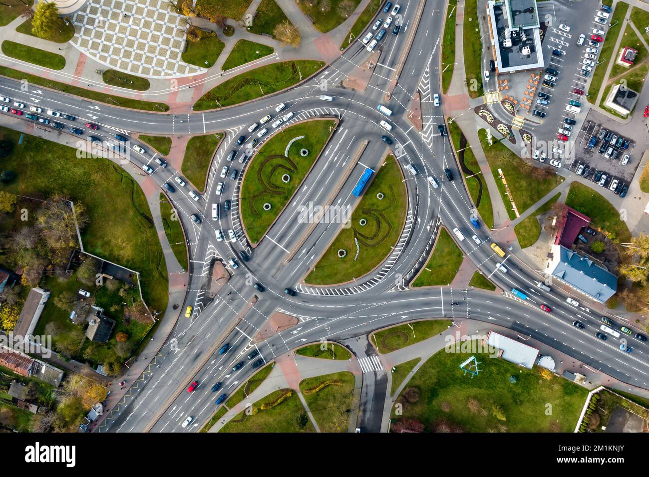 aerial view of road interchange or highway intersection. Junction ...