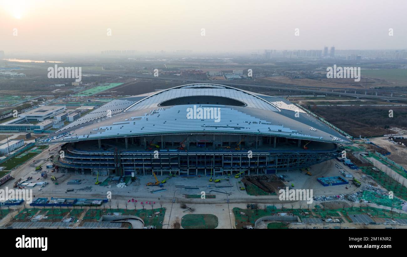 Aerial photo shows the main body of Xi'an International Football Center ...