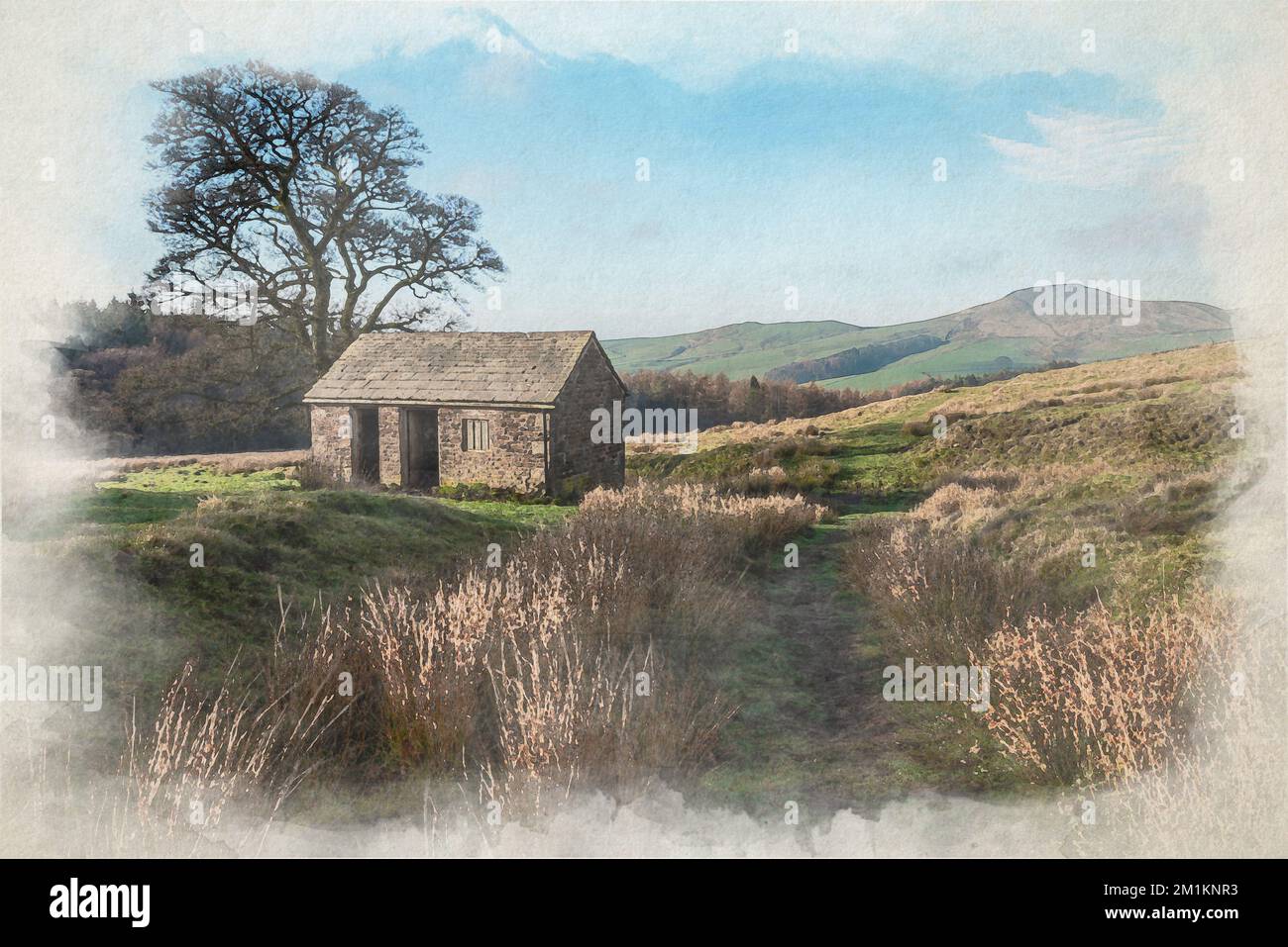 Digital watercolor painting of the view of Shutlingsloe hill in ...