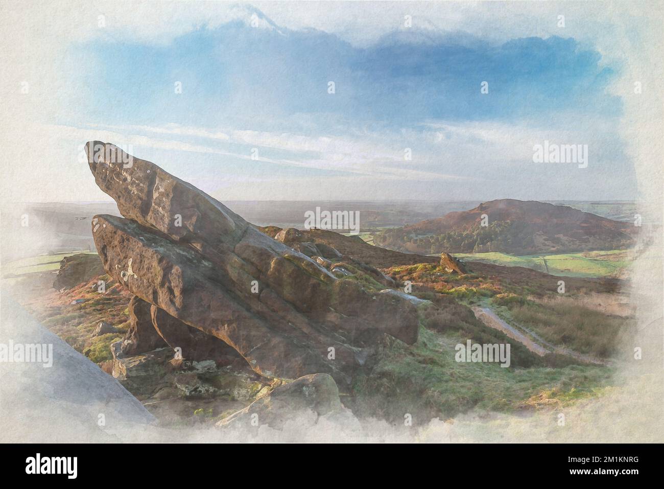 A beautiful digital watercolor painting of a Ramshaw Rocks sunrise in ...