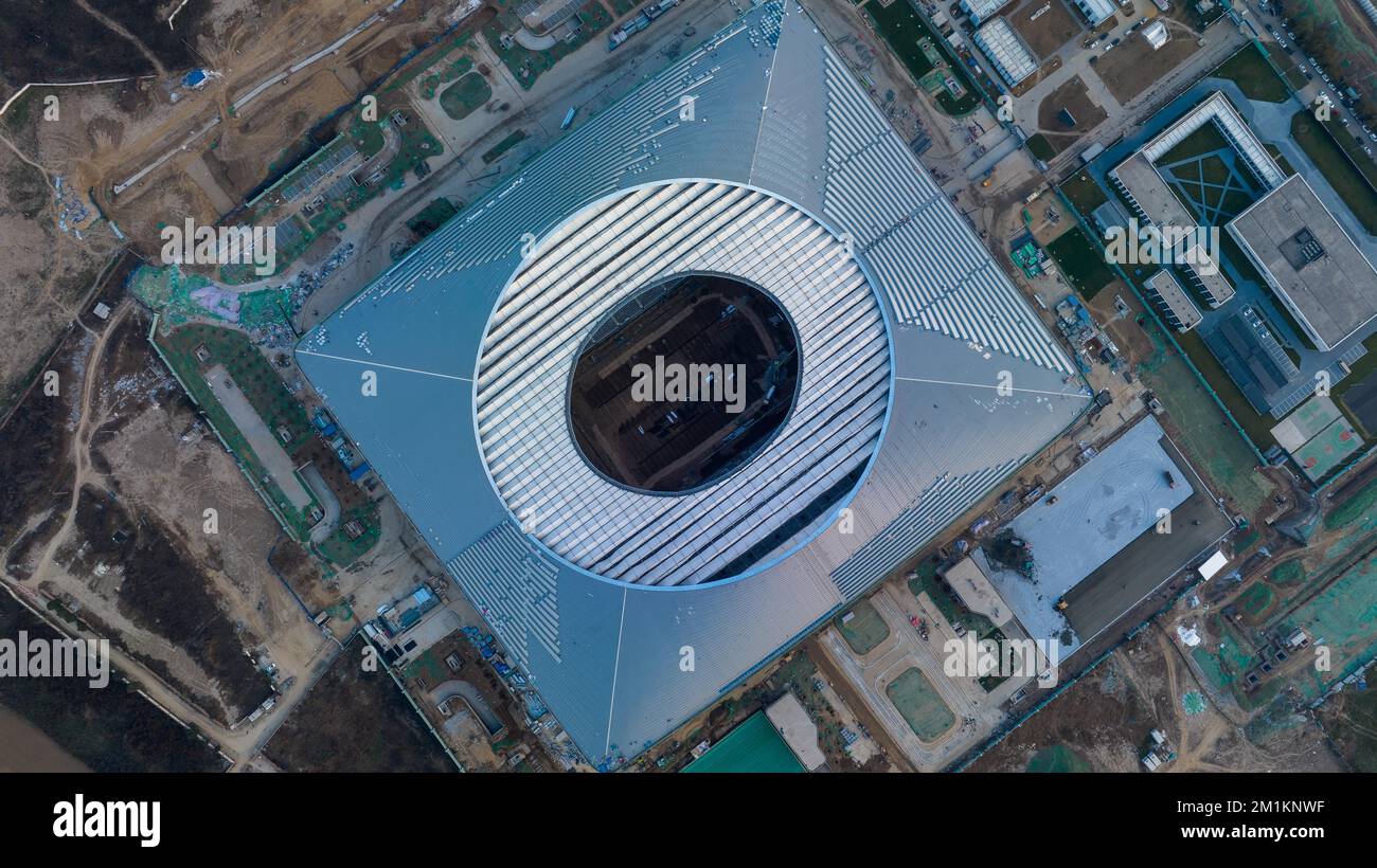 Aerial photo shows the main body of Xi'an International Football Center ...