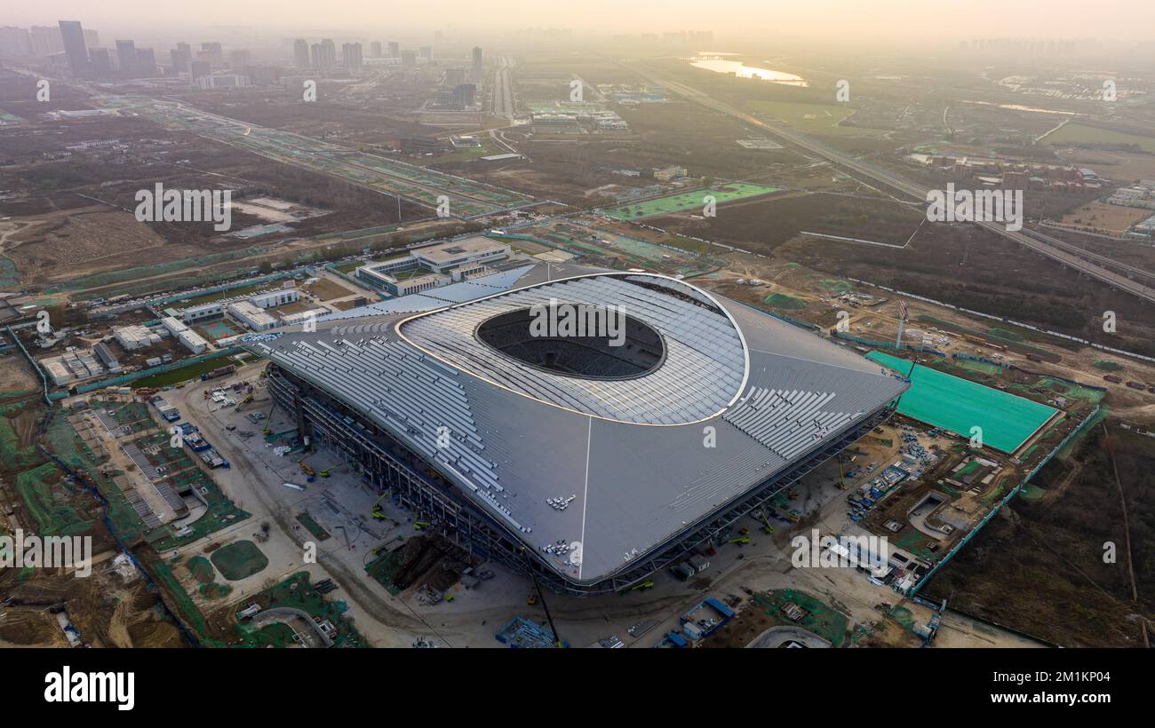 Aerial photo shows the main body of Xi'an International Football Center ...