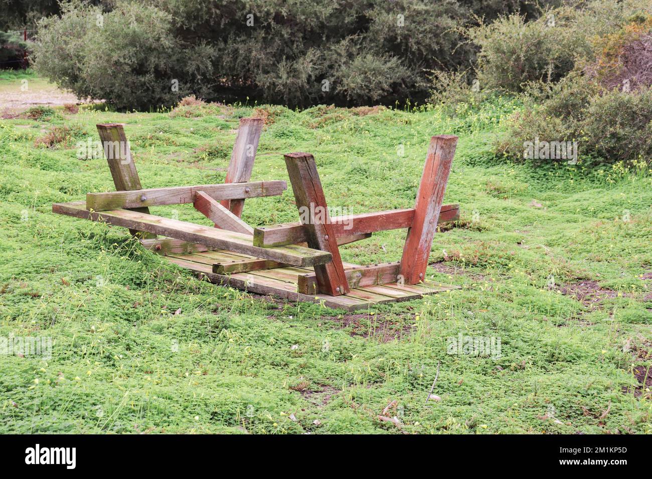 An old wooden upside down table on the grass in a meadow Stock Photo ...