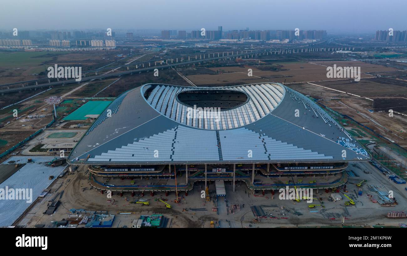 Aerial photo shows the main body of Xi'an International Football Center ...