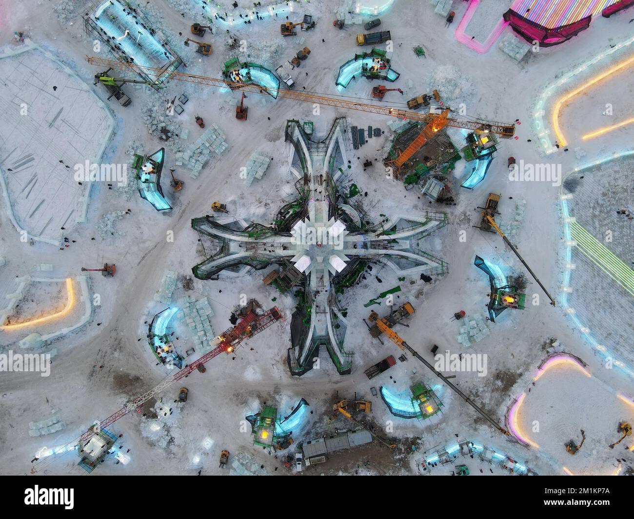 Aerial photo shows the 41-meter-high main tower of the 24th Harbin Ice ...