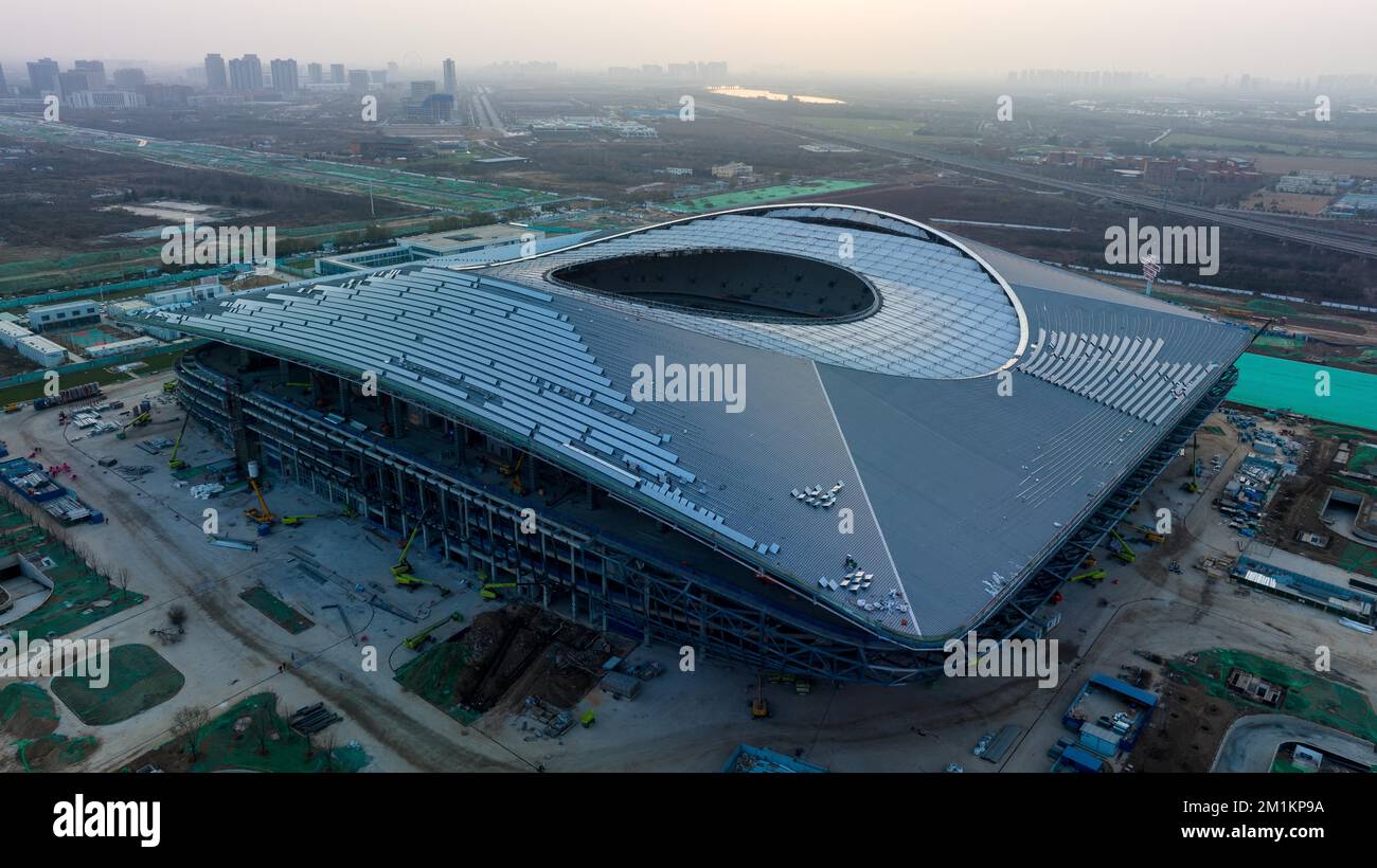 Aerial photo shows the main body of Xi'an International Football Center ...