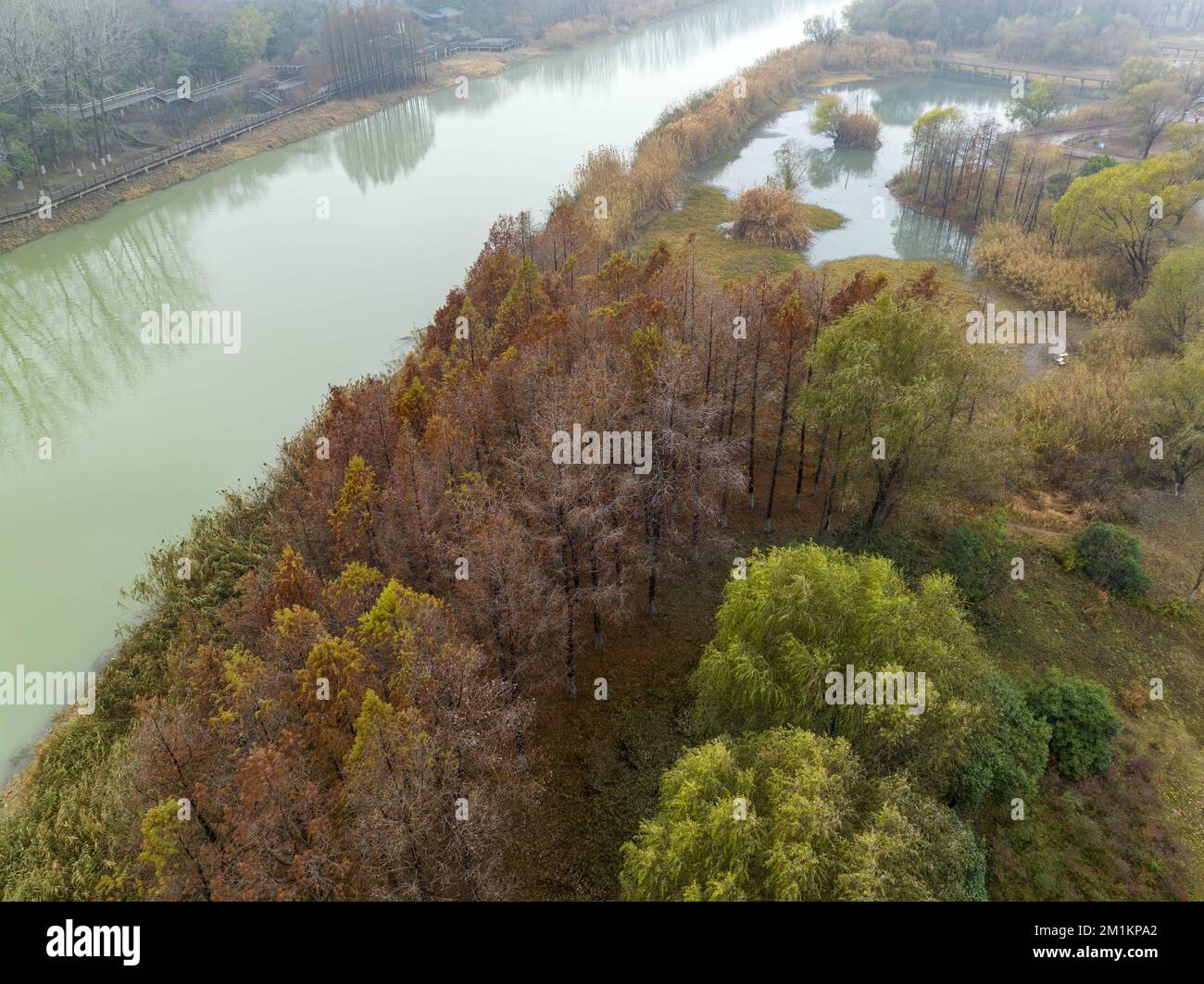 Aerial photo shows the winter scenery of Ancient Huaihe River National ...