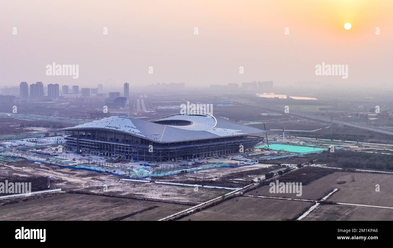 Aerial photo shows the main body of Xi'an International Football Center ...