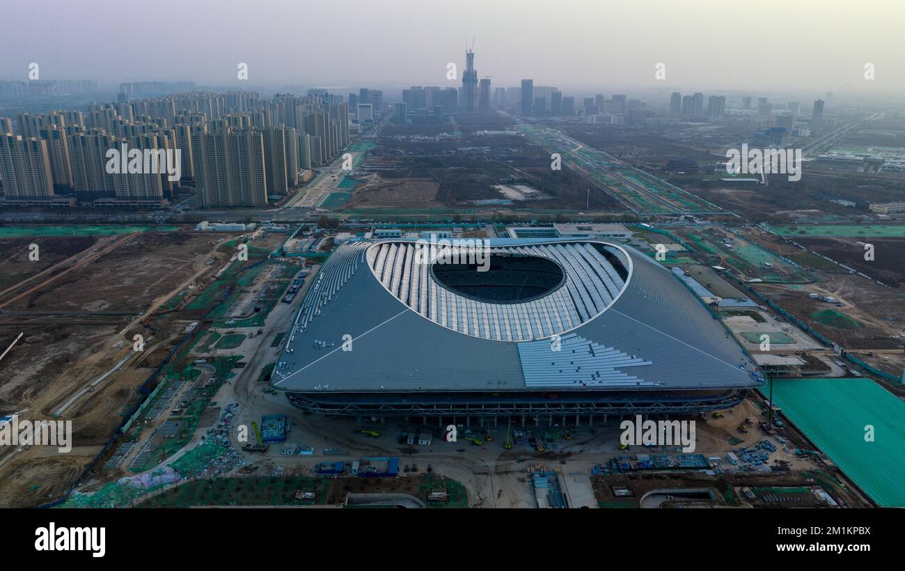Aerial photo shows the main body of Xi'an International Football Center ...