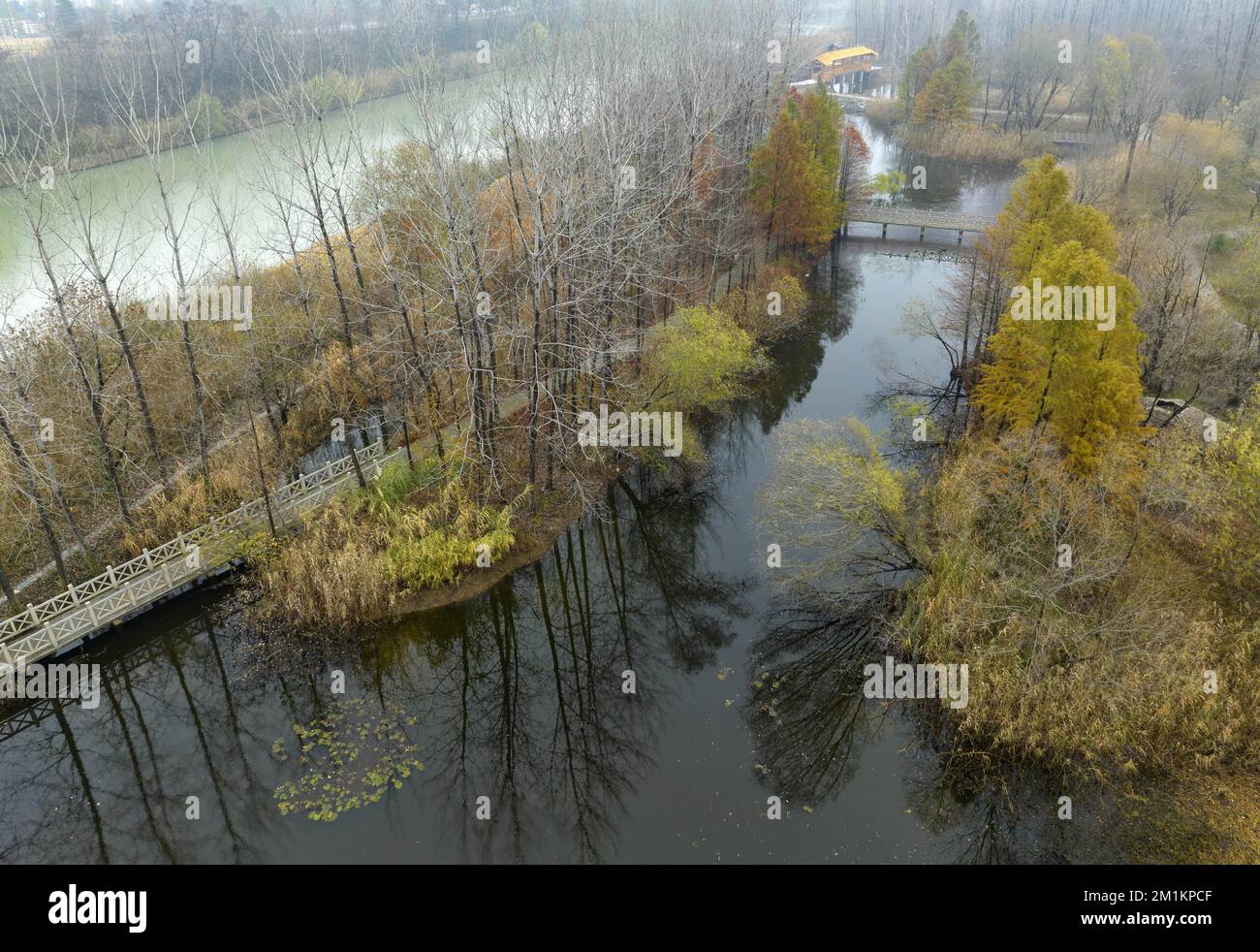 Aerial photo shows the winter scenery of Ancient Huaihe River National ...