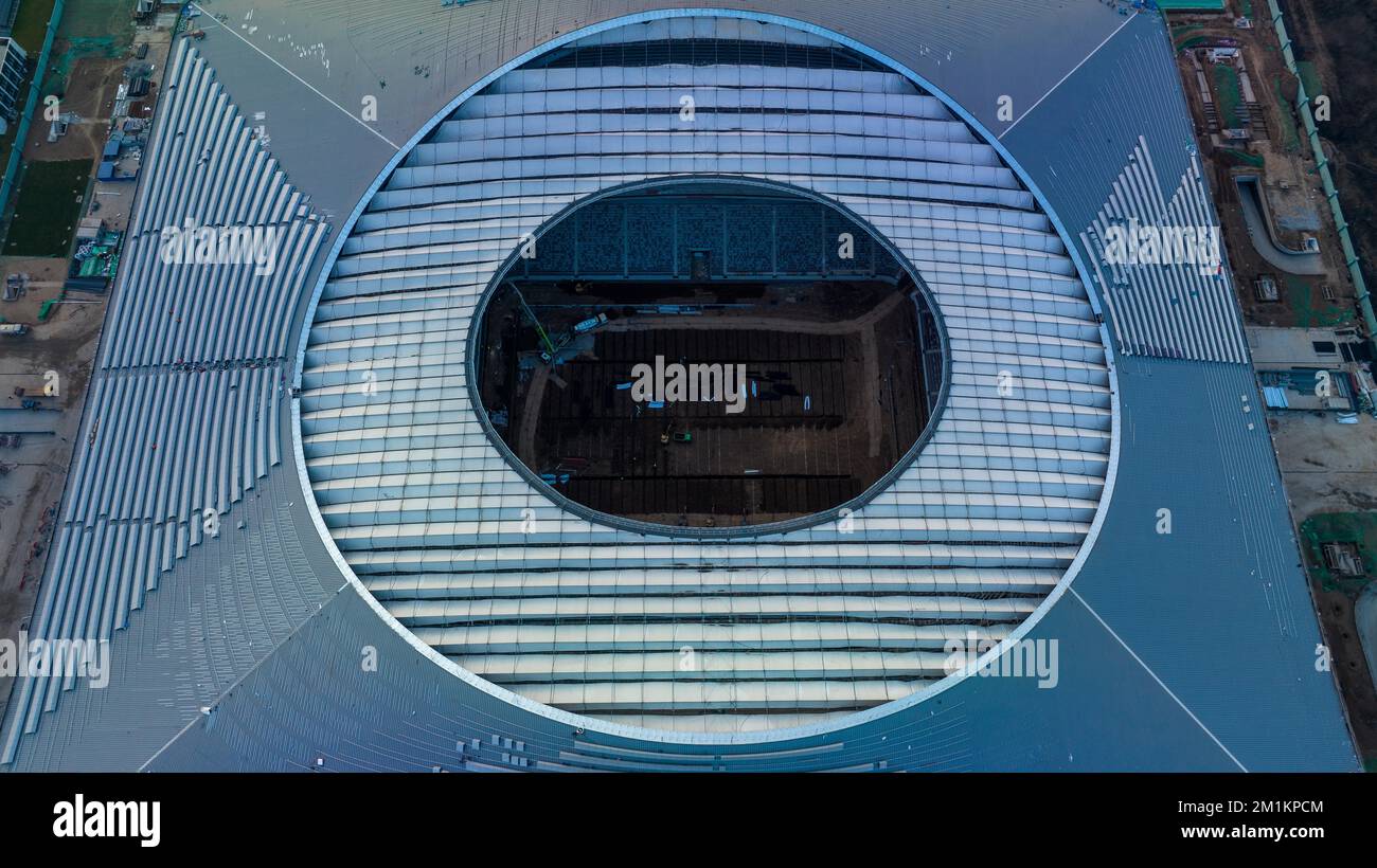 Aerial photo shows the main body of Xi'an International Football Center ...