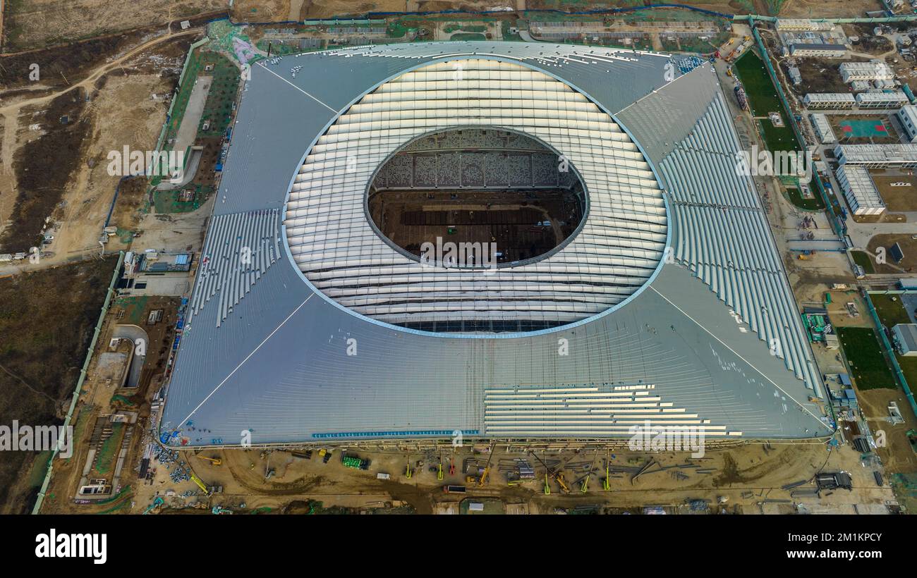 Aerial photo shows the main body of Xi'an International Football Center ...