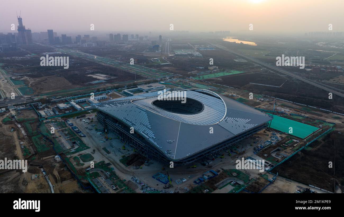 Aerial photo shows the main body of Xi'an International Football Center ...
