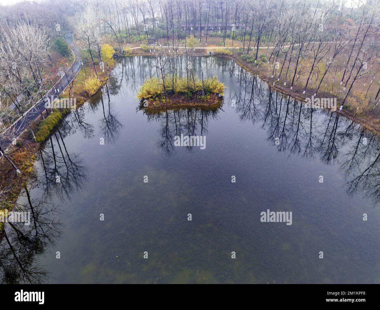 Aerial photo shows the winter scenery of Ancient Huaihe River National ...