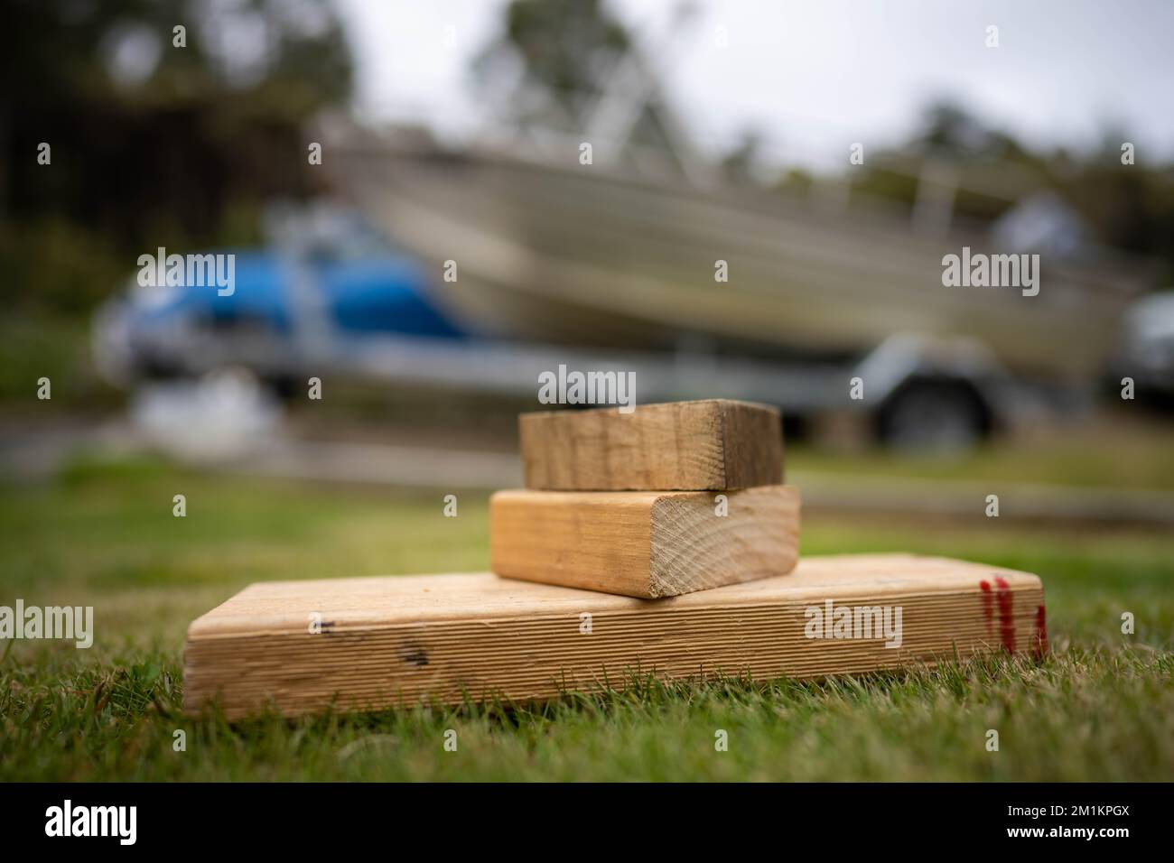 wood chocks for a caravan and camping. chocks behind a tyre. camping ...