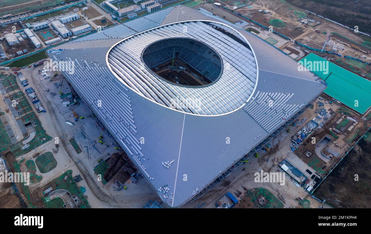 Aerial photo shows the main body of Xi'an International Football Center ...