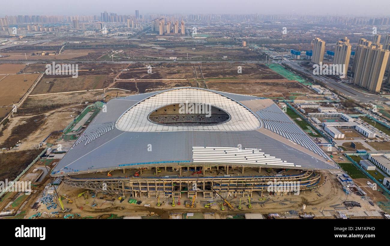 Aerial photo shows the main body of Xi'an International Football Center ...