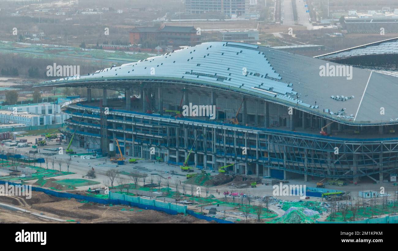 Aerial photo shows the main body of Xi'an International Football Center ...