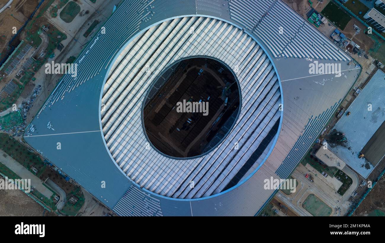 Aerial photo shows the main body of Xi'an International Football Center ...