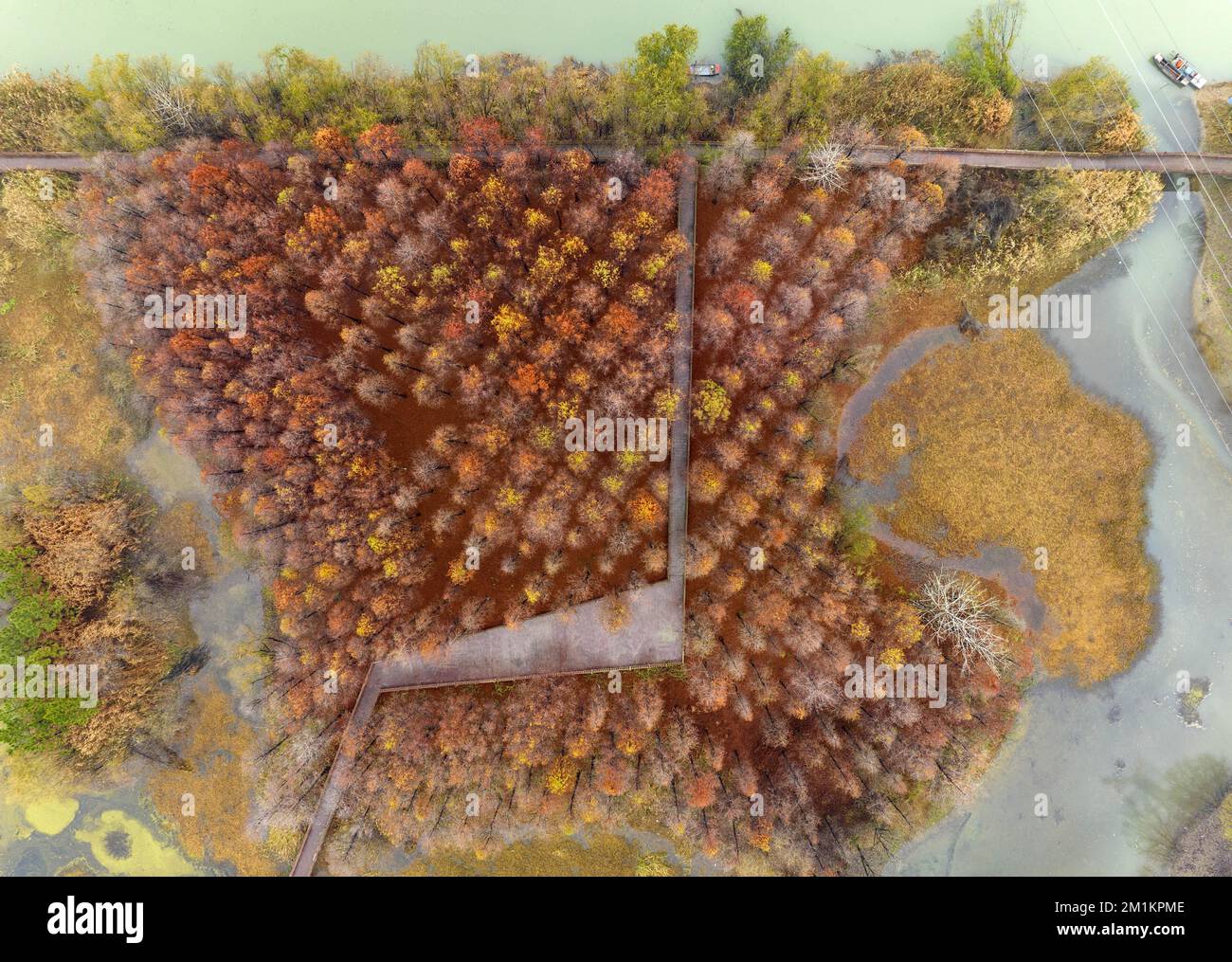 Aerial photo shows the winter scenery of Ancient Huaihe River National ...