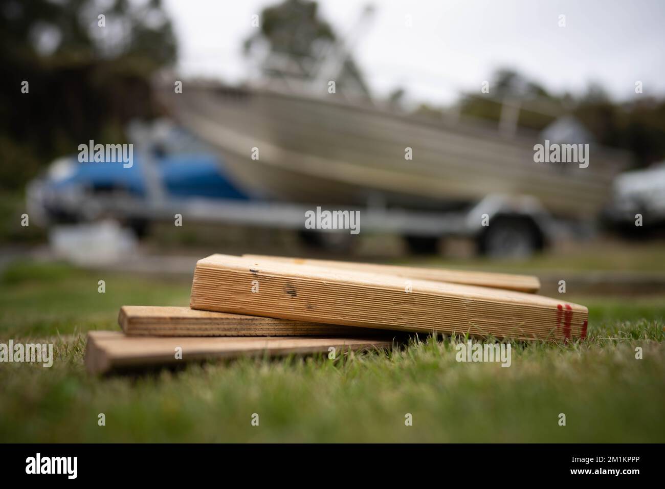 wood chocks for a caravan and camping. chocks behind a tyre. camping ...